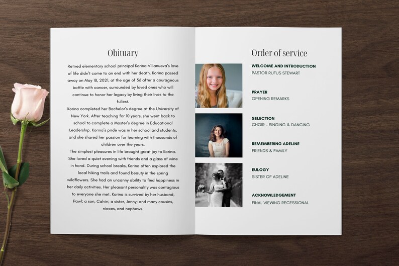 Floral Funeral Program Template, Editable Memorial, Celebration of Life ...