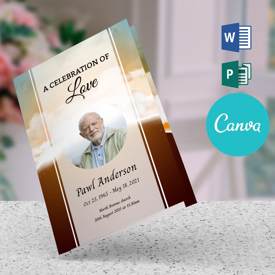 Heavenly Sky Funeral Program Template, Editable 4-page Booklet (canva ...