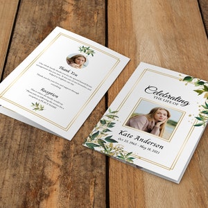 Greenery Funeral Program Template, Celebration of Life (word, Publisher ...