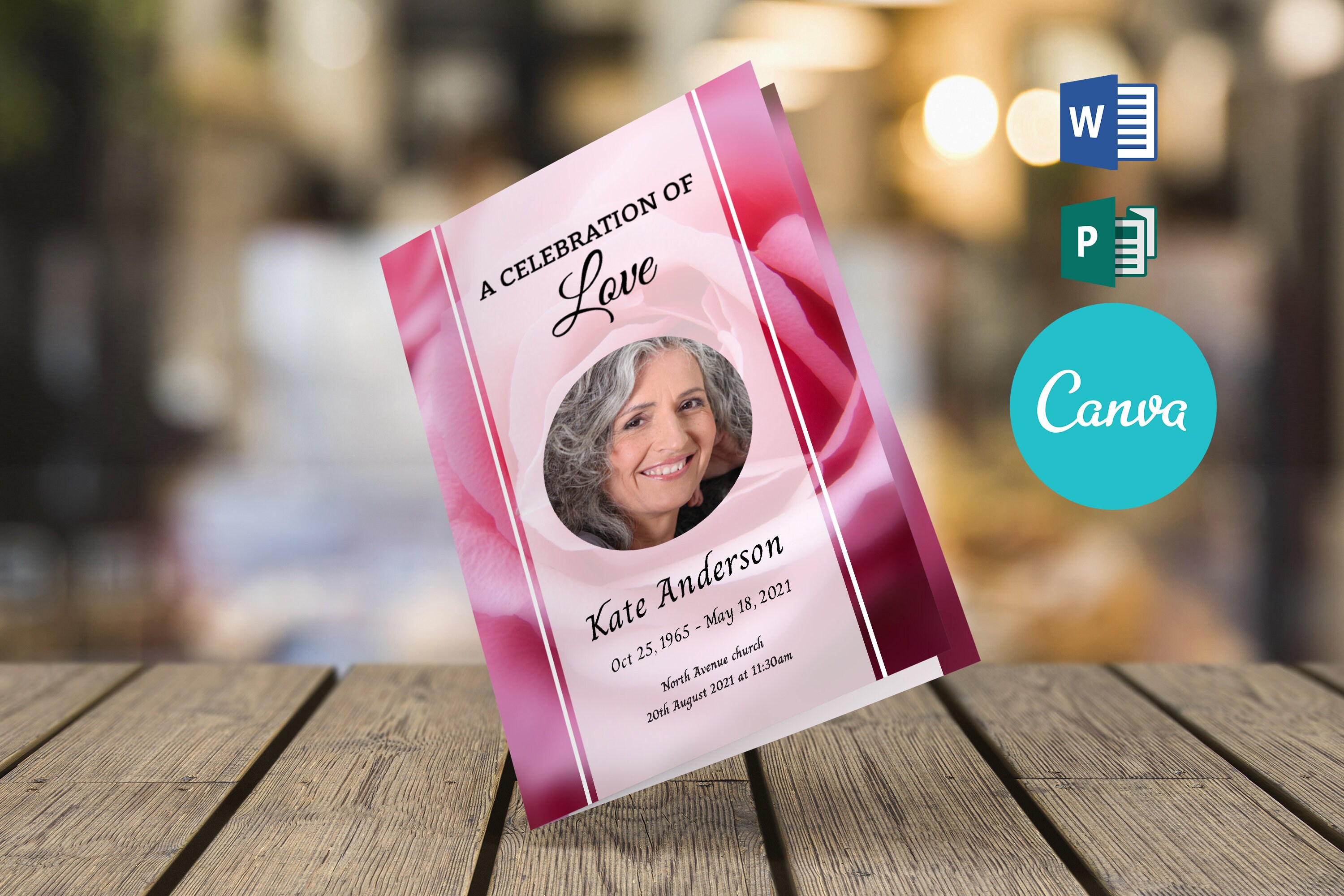 Pink Rose Funeral Program Template, Celebrating the Life of Funeral ...