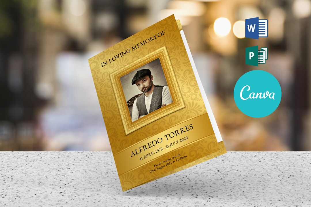 Vintage Golden Funeral Program Template, Celebrating the Life of ...