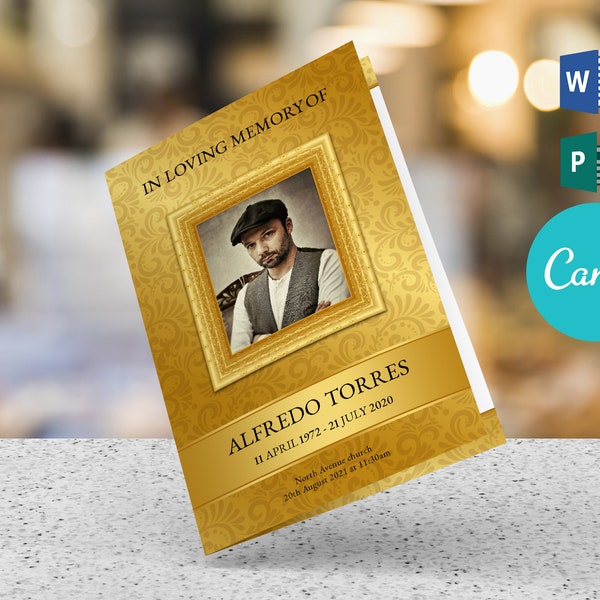 Golden Funeral Program Template - Etsy