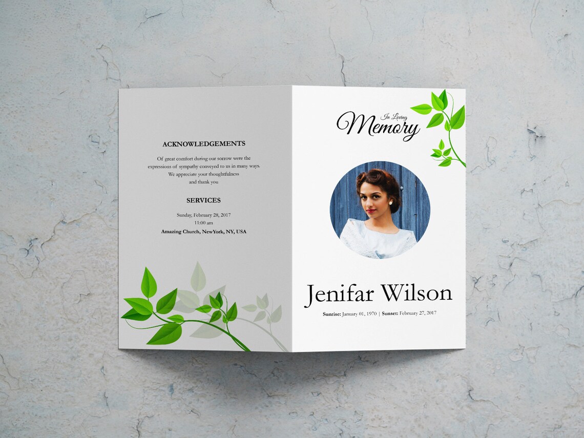 Nature Watercolor Funeral Program Template, Obituary Program, Memorial ...