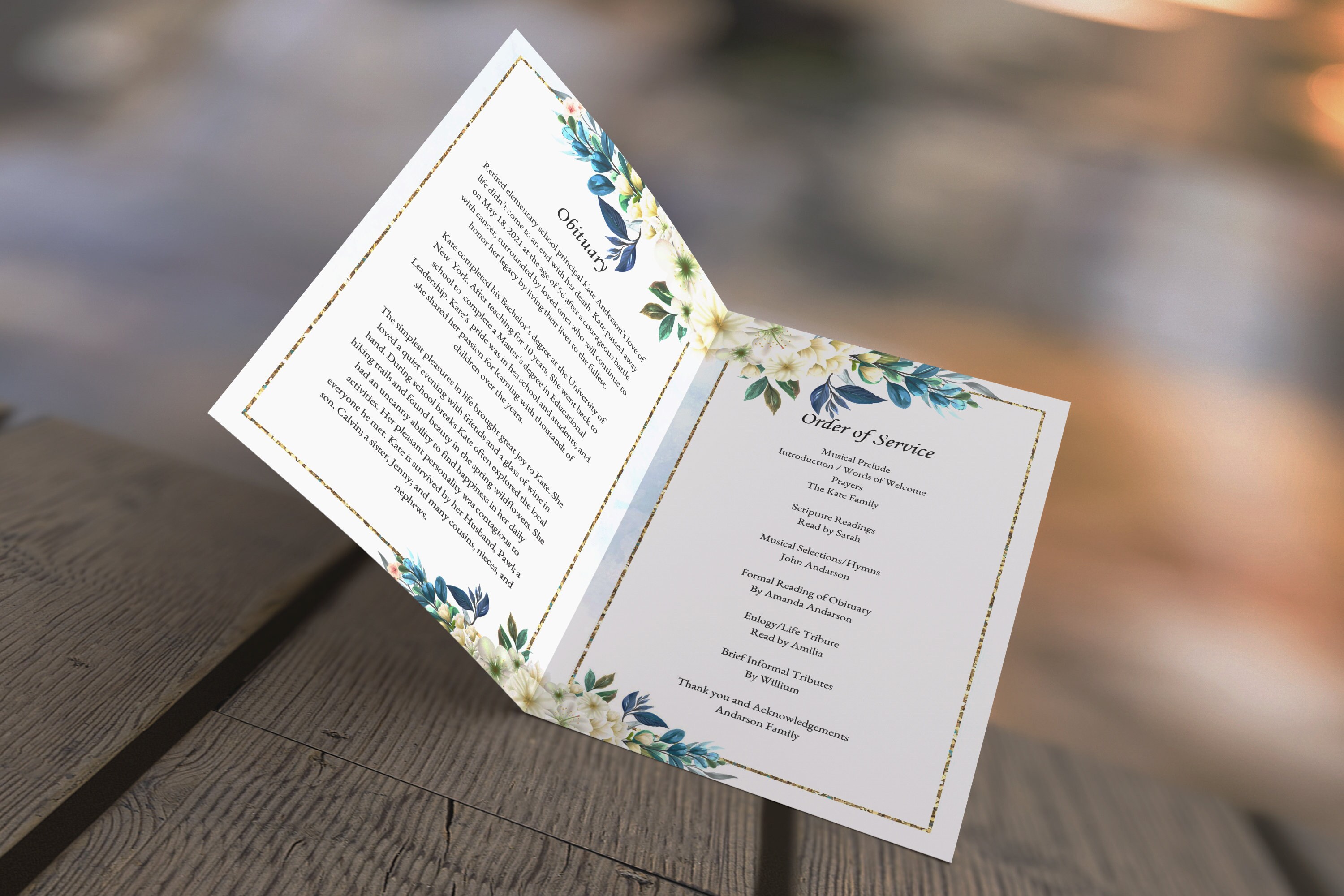 Cherry Blossom Funeral Program Template | Elegant White Design ...