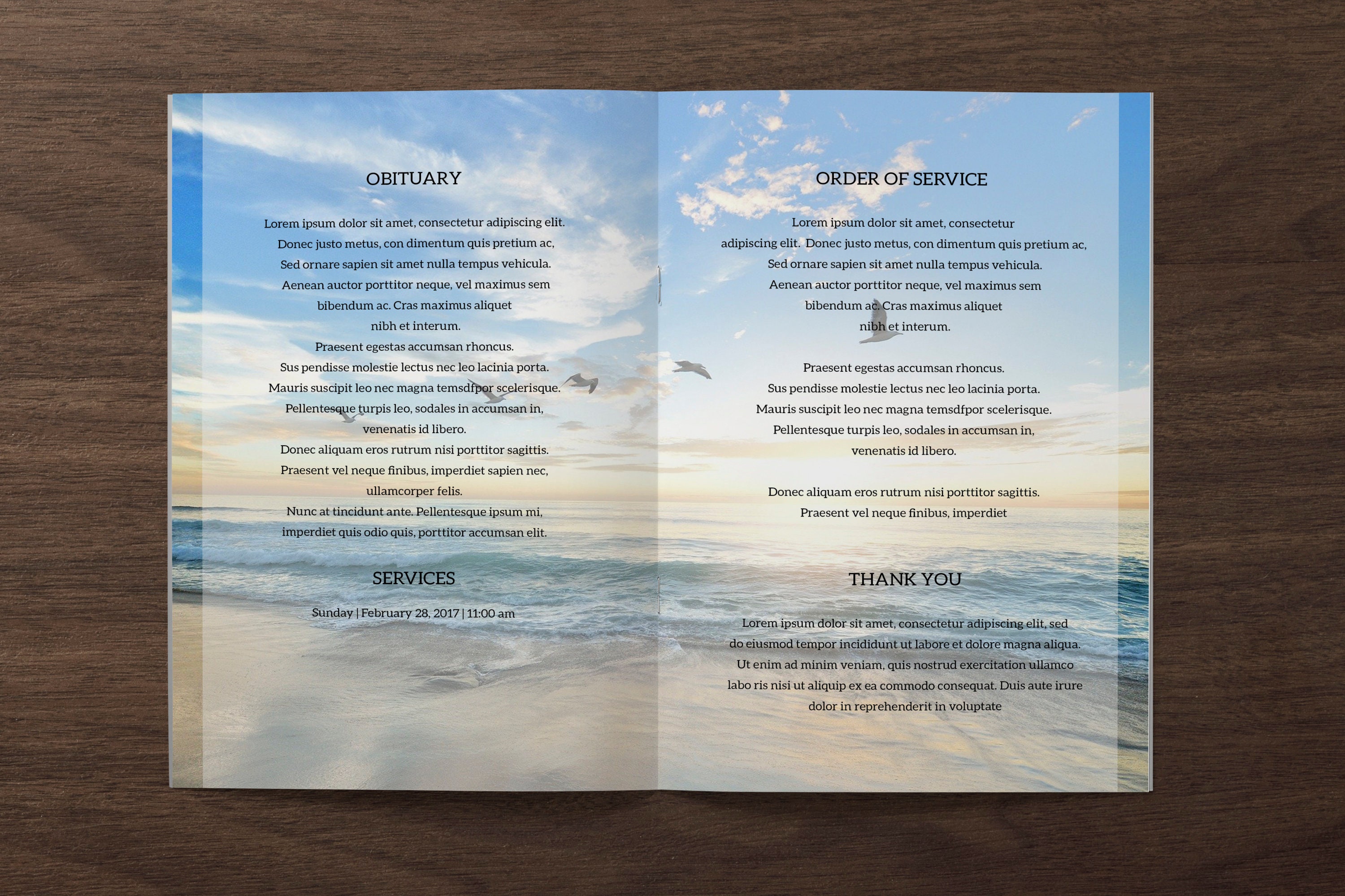 Funeral Template for Men or Women With Sea Beach, Editable Microsoft ...