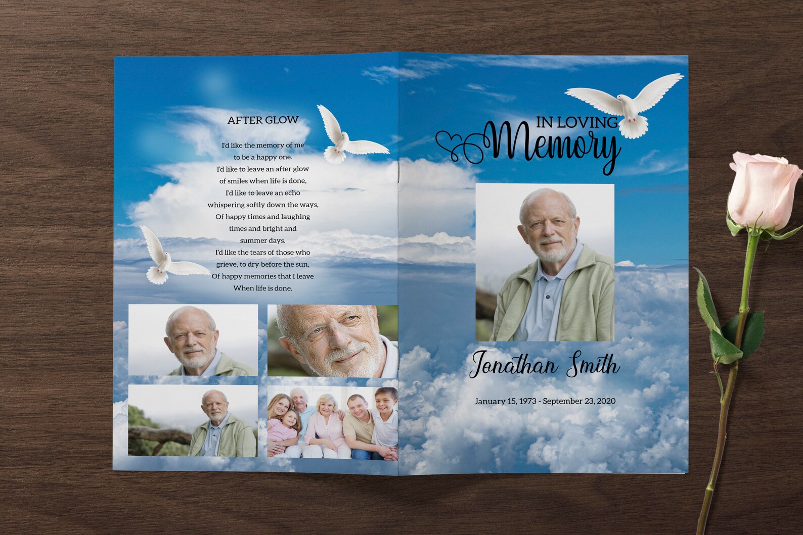 Blue Sky and White Dove Funeral Program Template,funeral Program ...