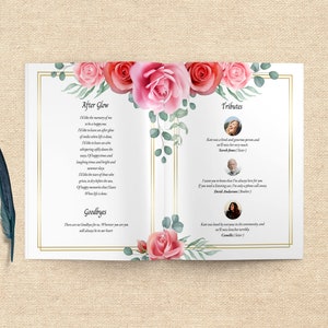 Editable Pink Rose Funeral Program - Celebrate Life and Honor Your ...