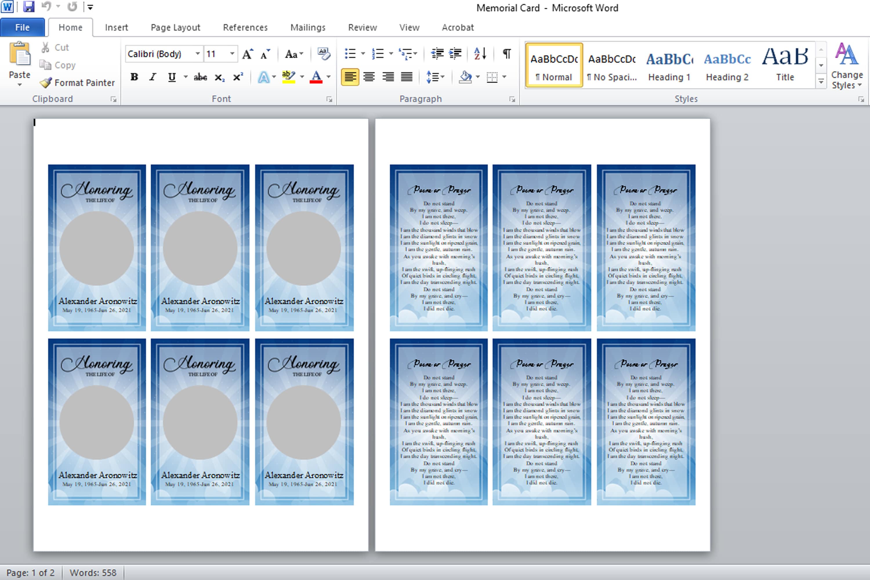 Heavenly Sky Prayer Card Template | Microsoft Word and Canva Template ...