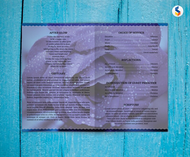 PURPLE ROSE Funeral Program Template, Obituary Program, Memorial ...