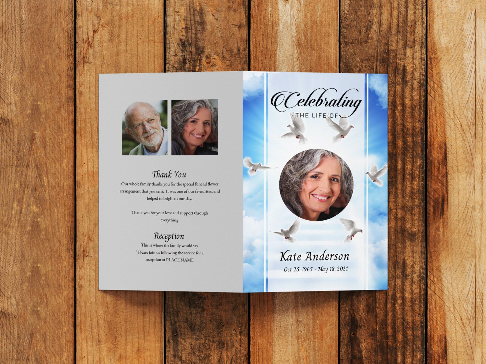 Heavenly Dove Funeral Program Template, Celebrating the Life of Funeral ...