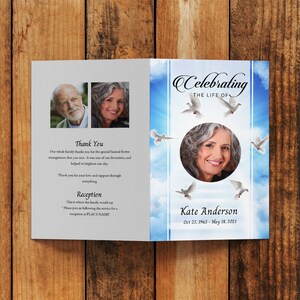 Heavenly Dove Funeral Program Template, Celebrating the Life of Funeral ...