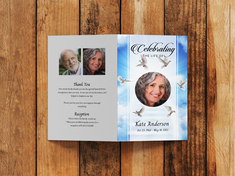 Heavenly Dove Funeral Program Template, Celebrating the Life of Funeral ...
