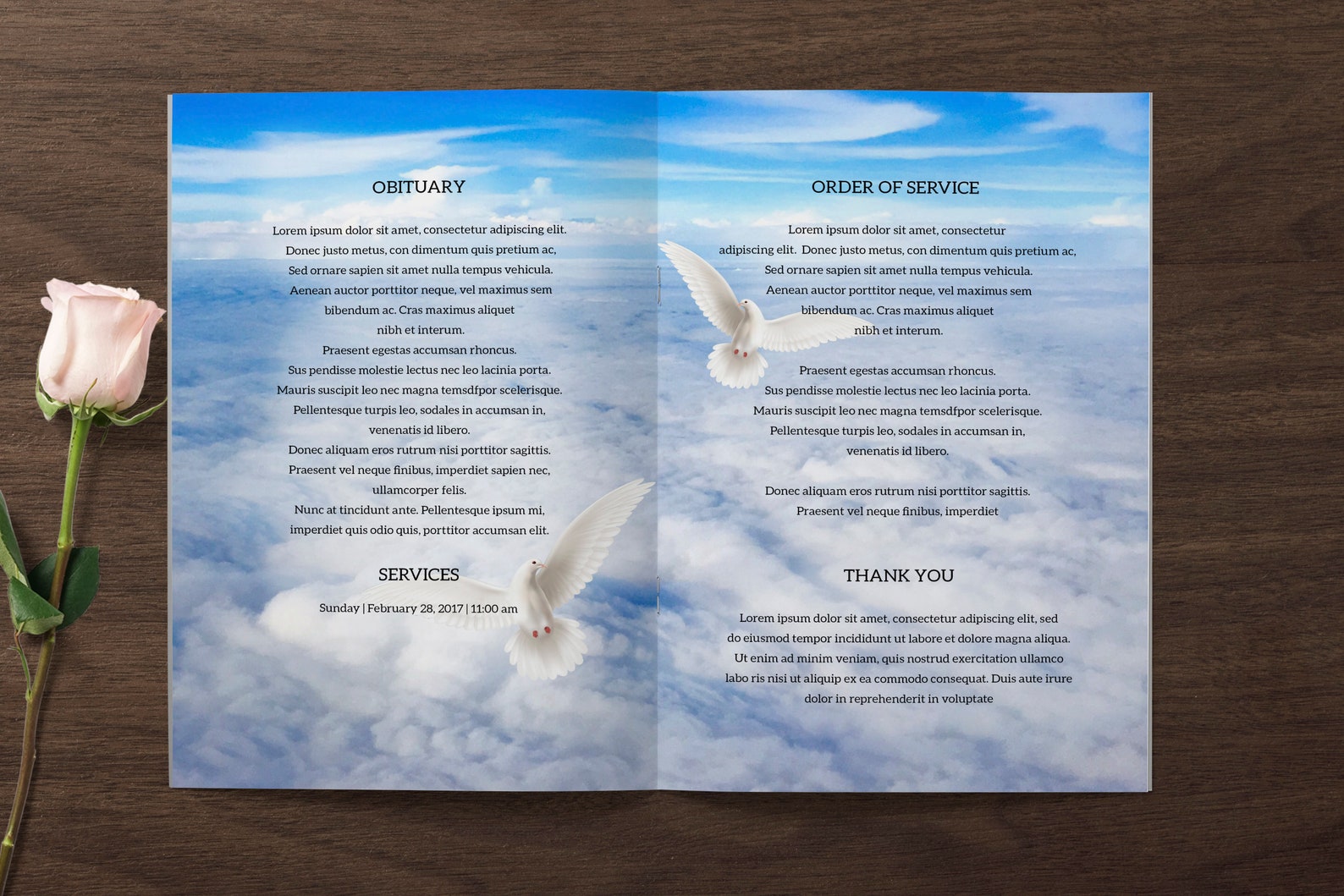 Angel Dove on Sky Funeral Program Template for Men, 4 Page Obituary ...