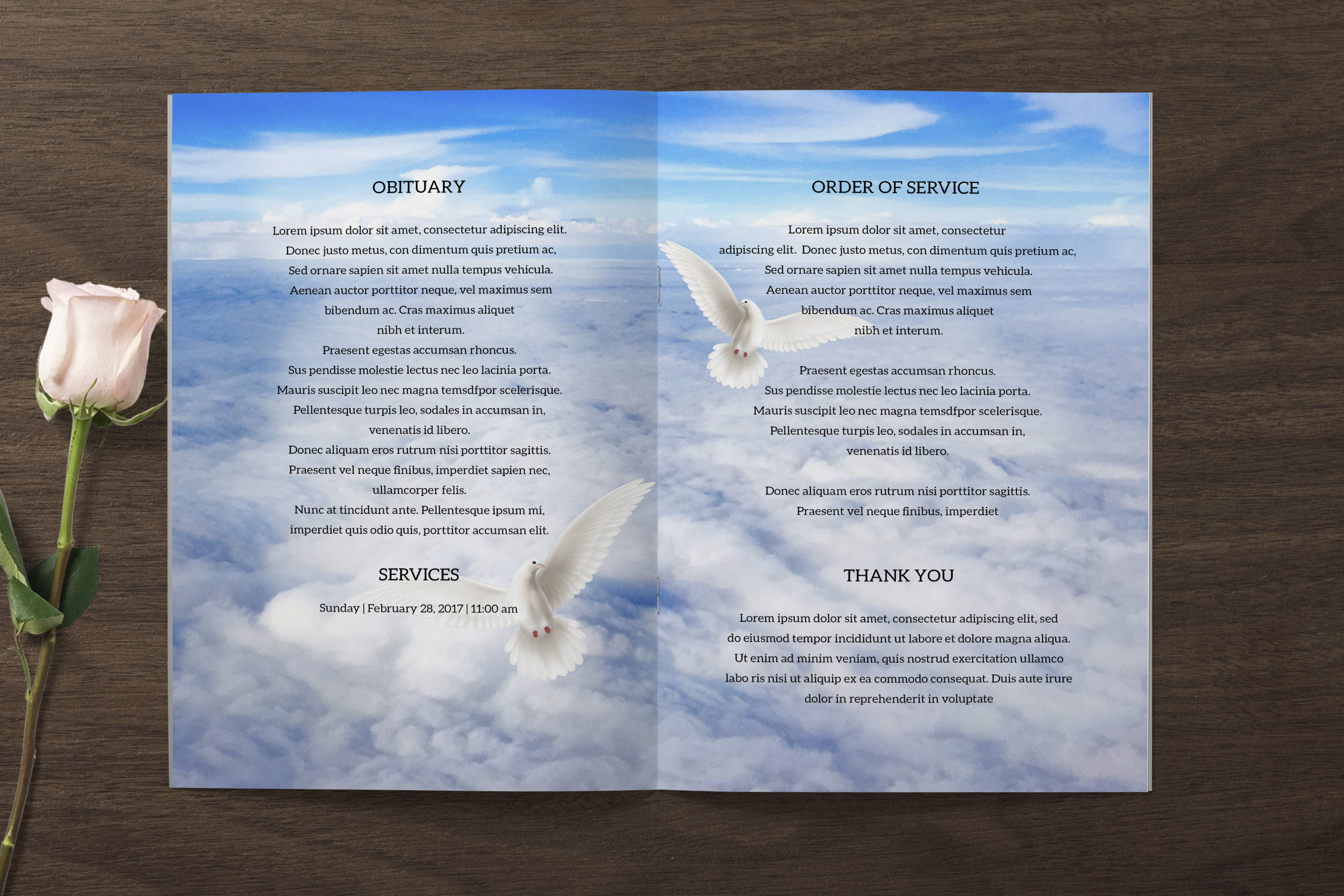 Angel Dove on Sky Funeral Program Template for Men, 4 Page Obituary ...