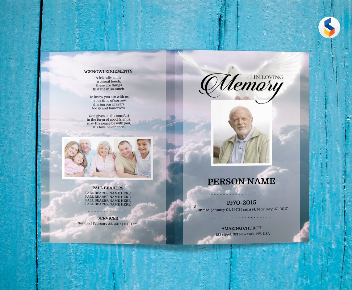 ANGEL DOVE | Funeral Program Template | Printable Funeral Program ...