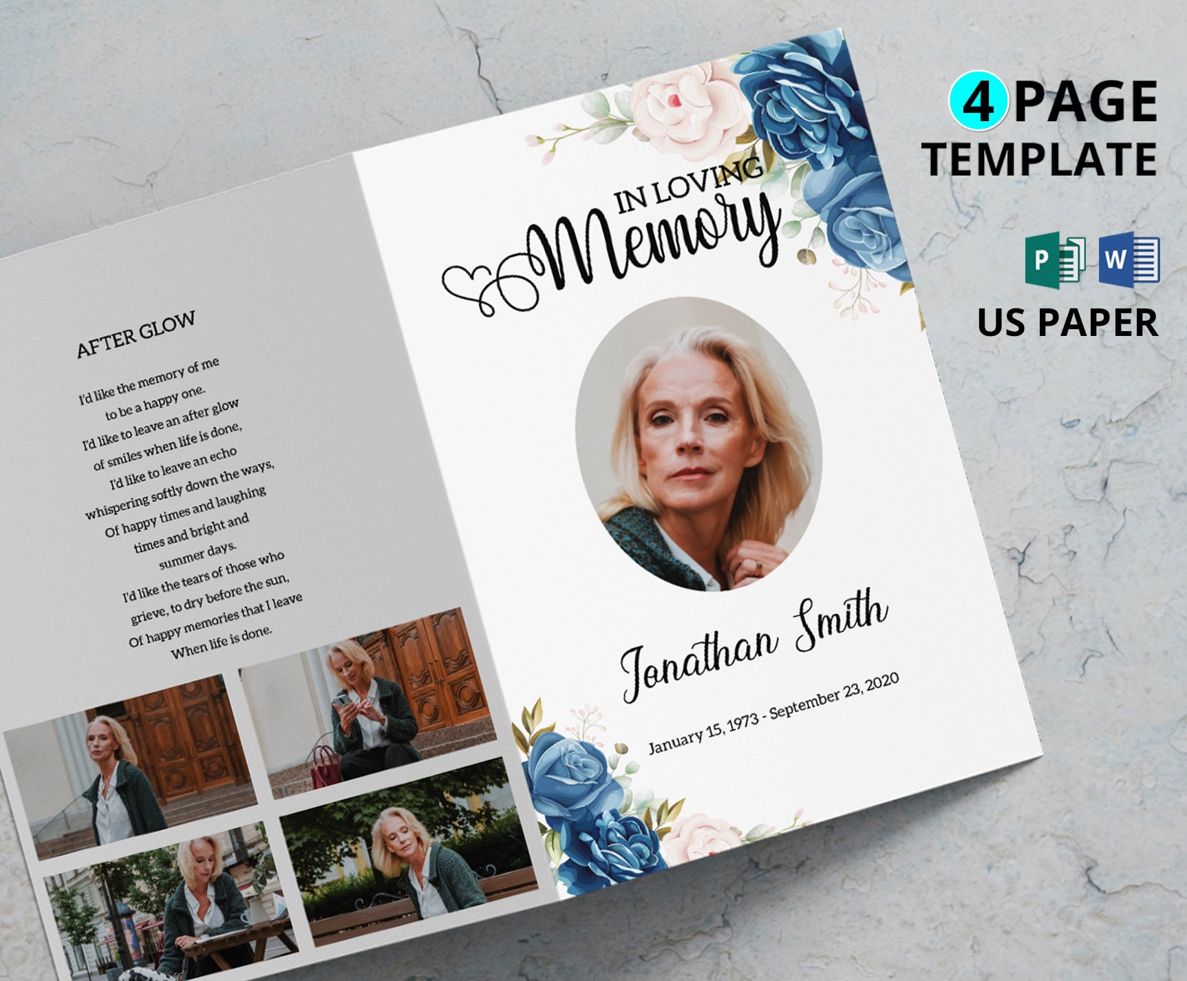 Floral Funeral Program Template Ms Word & Ms Publisher - Etsy