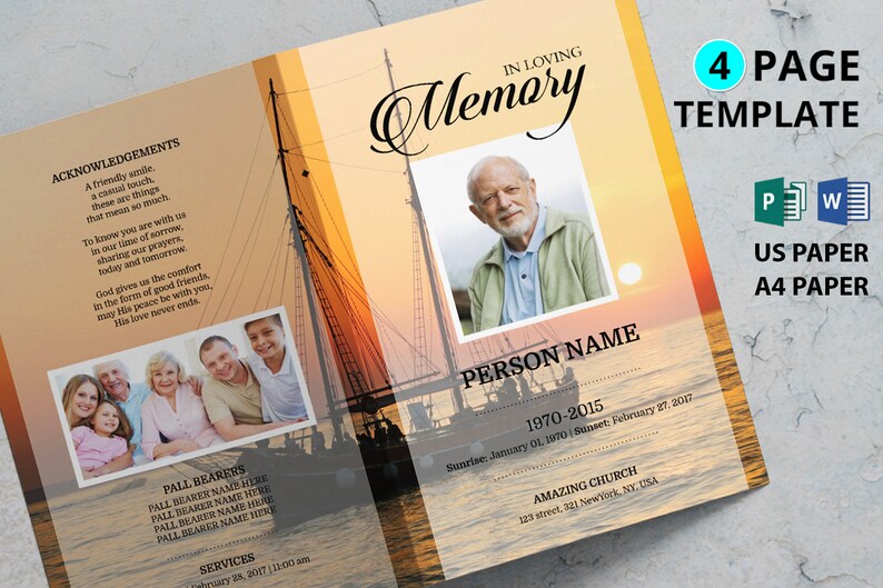 SAILOR Funeral Program Template, Obituary Program, Memorial Program Template, Microsoft Word and ...