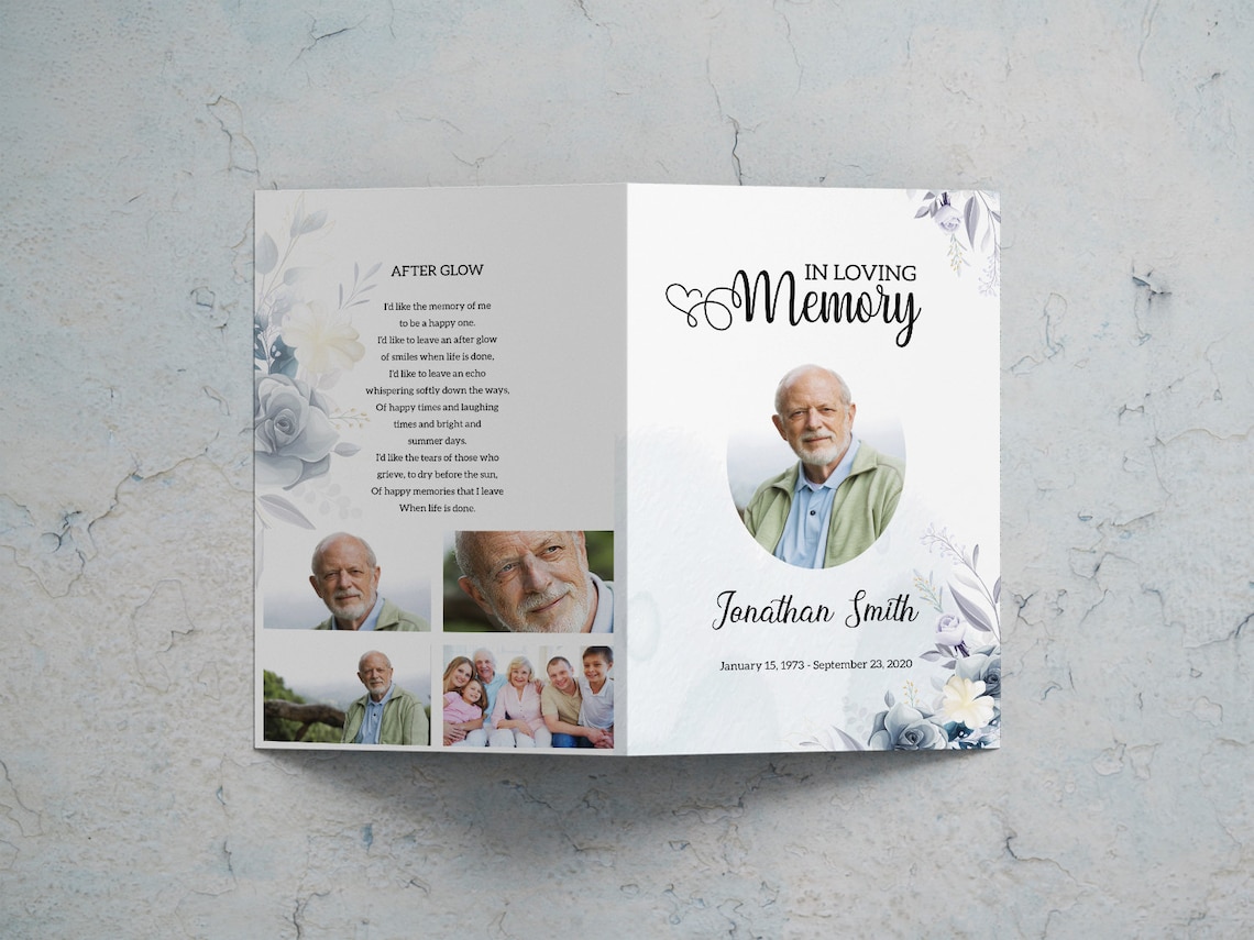 Funeral Program Template Blue Flower Funeral Program Template - Etsy