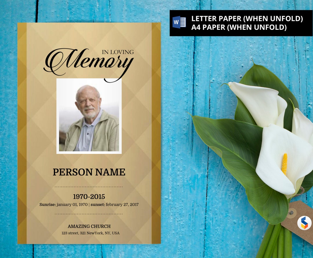 GOLDEN BACKGROUND | Funeral Program Template, Obituary Program ...