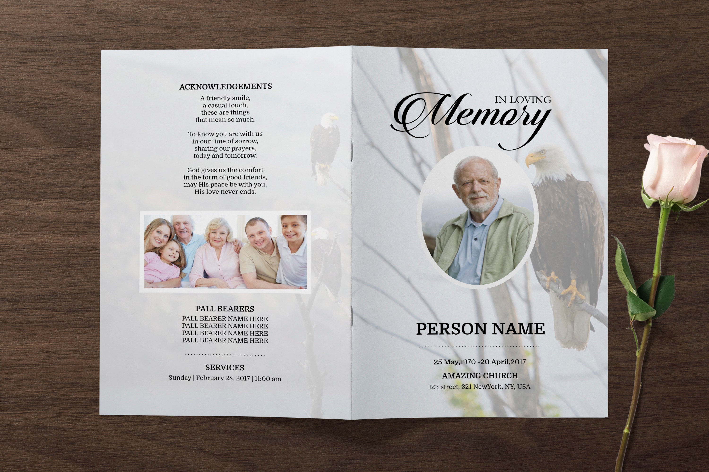 Bald Eagle Funeral Template for Men, Funeral Program Template for Women ...