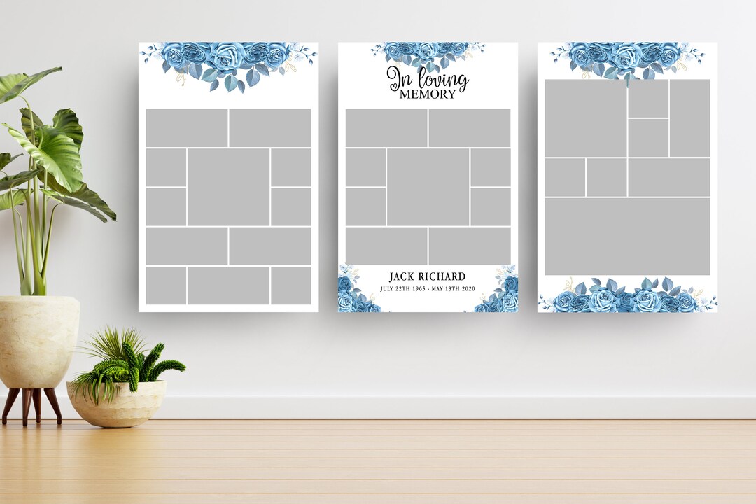 Funeral Photo Display Poster for Men or Women With Blue Rose Decoration ...