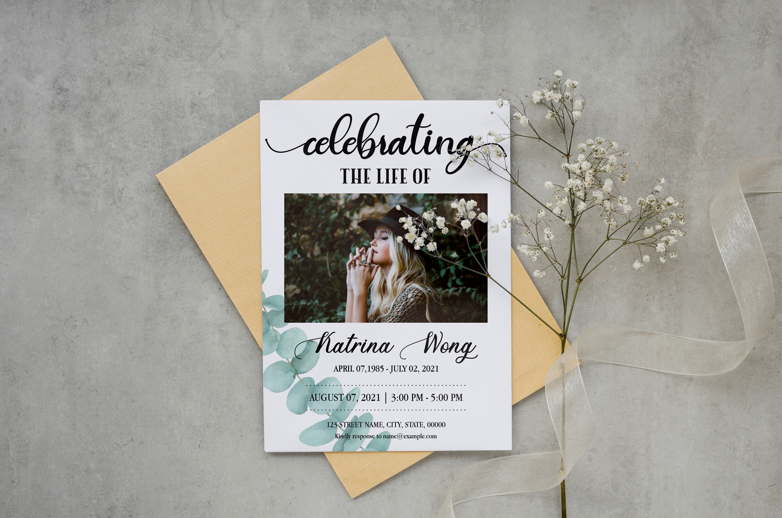 Greenery Funeral Invitation Card Template in Word and Photoshop Psd ...