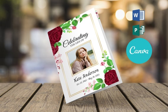 Editable Red Rose Funeral Program Template for Women | Etsy