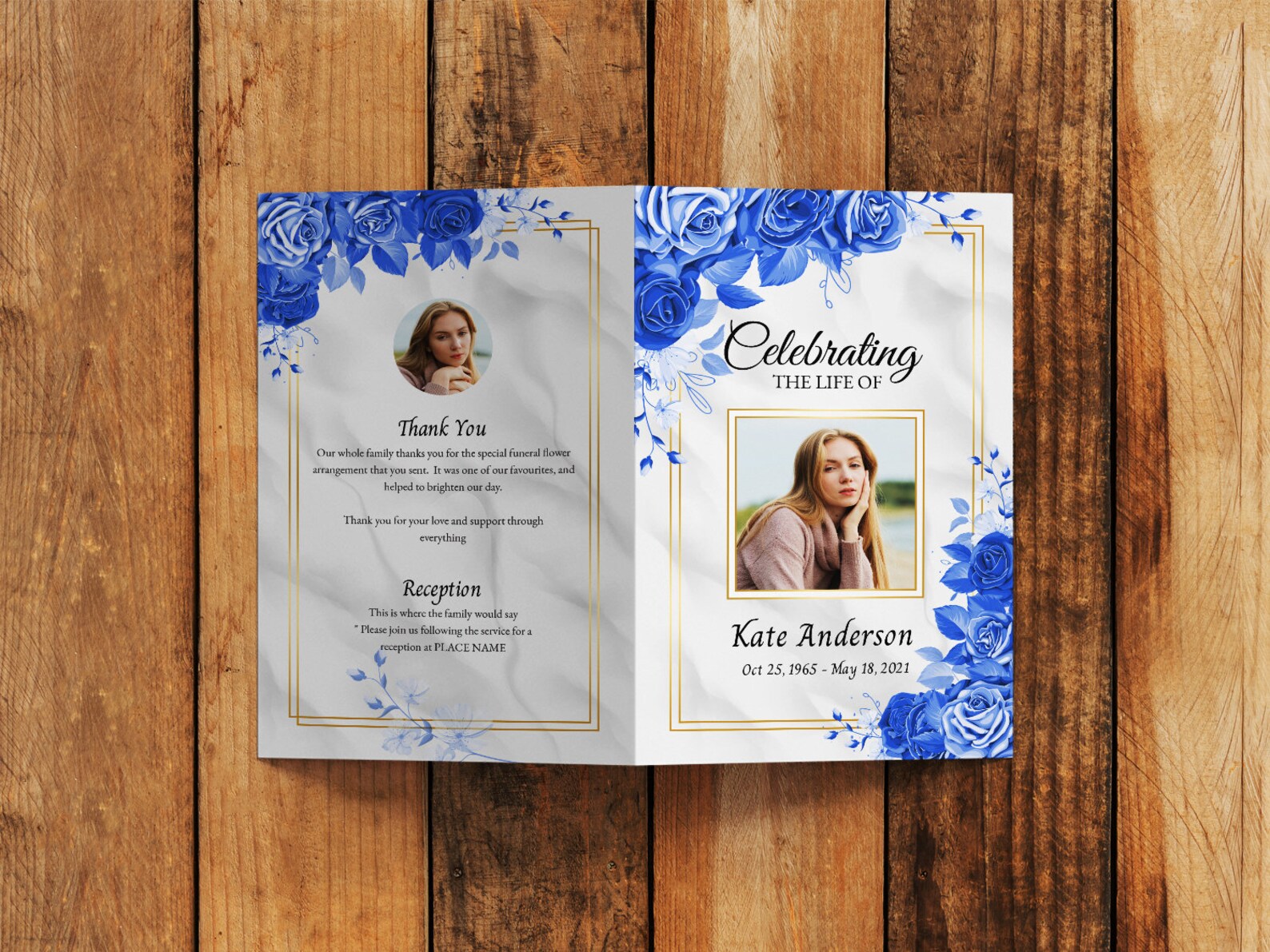 Royal Blue Rose Funeral Program Template (word, Publisher, Canva) - Etsy