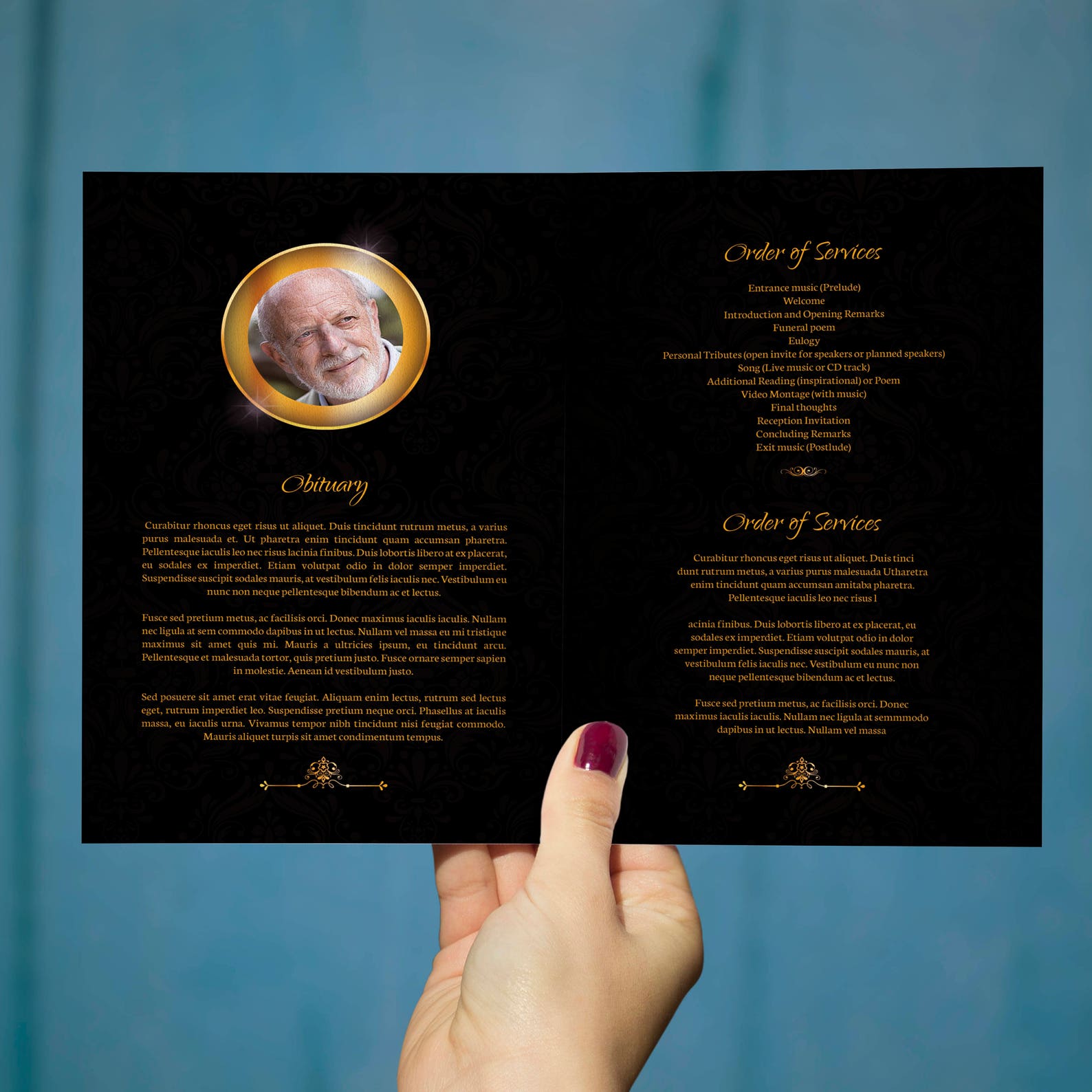 Golden Funeral Program Template Printable Funeral Program Template ...