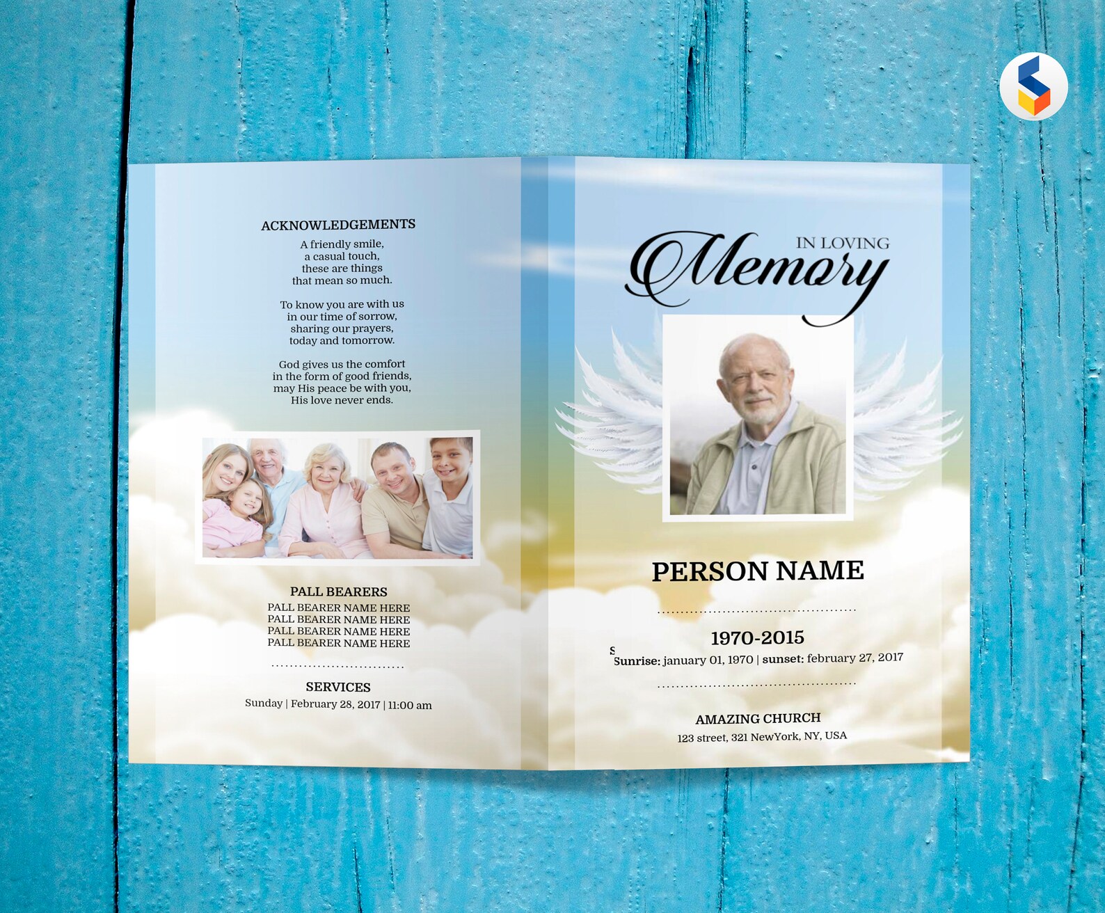 ANGEL WING | Funeral Program Template, Obituary Program, Memorial ...