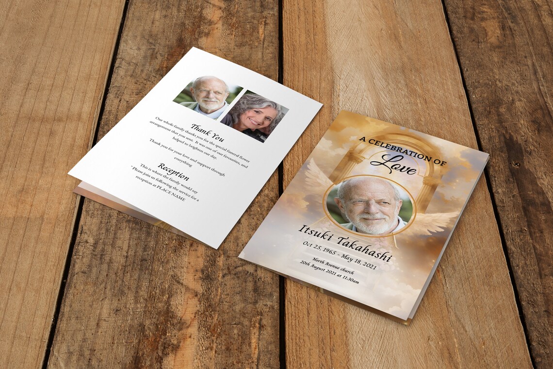 Editable Golden Heaven Funeral Program Template, Celebration of Love ...