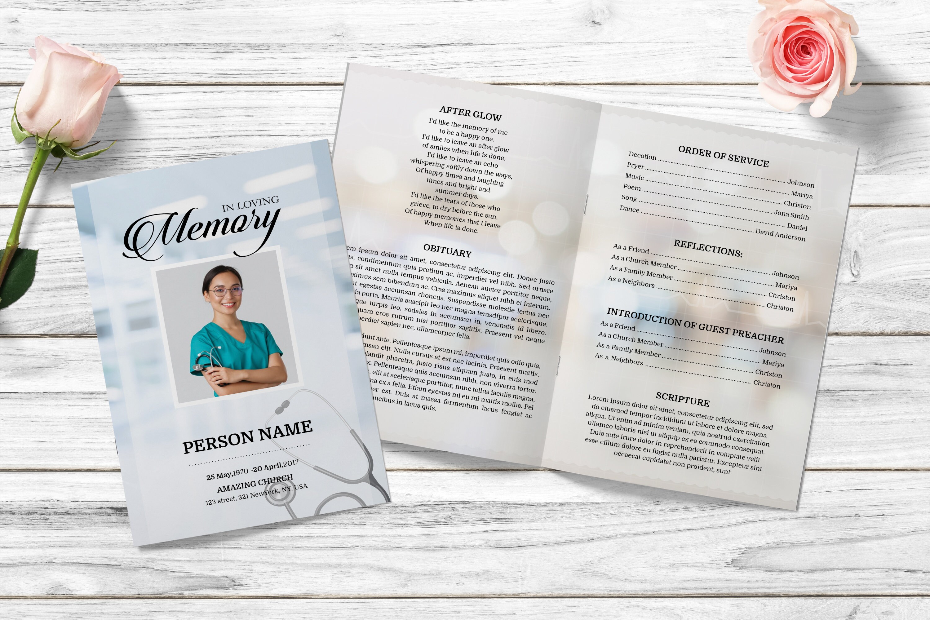 Funeral Template for Nurse or Doctor, Funeral Program Template for ...
