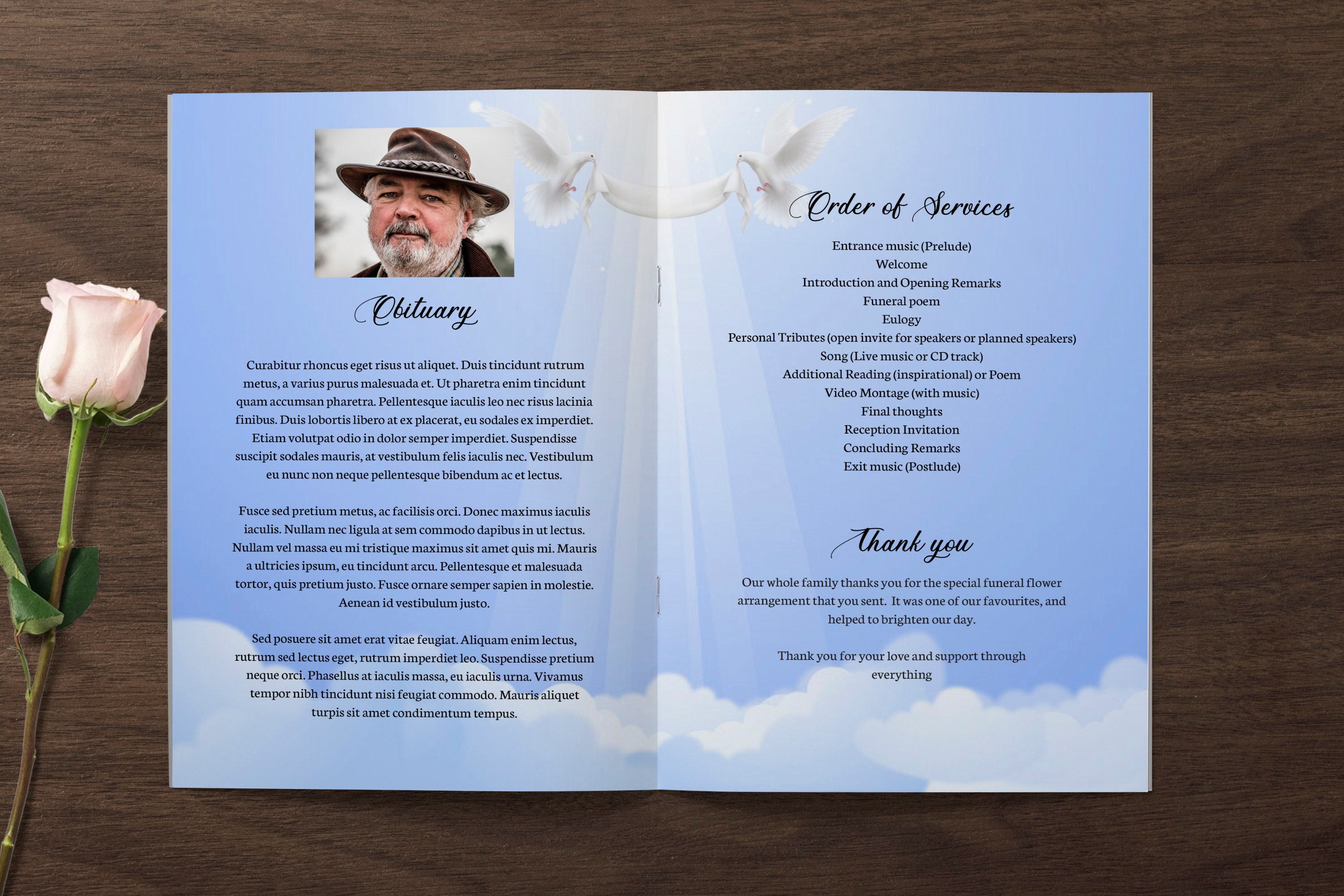 Heavenly Sky Dove Funeral Program Template, Memorial Booklet (canva ...