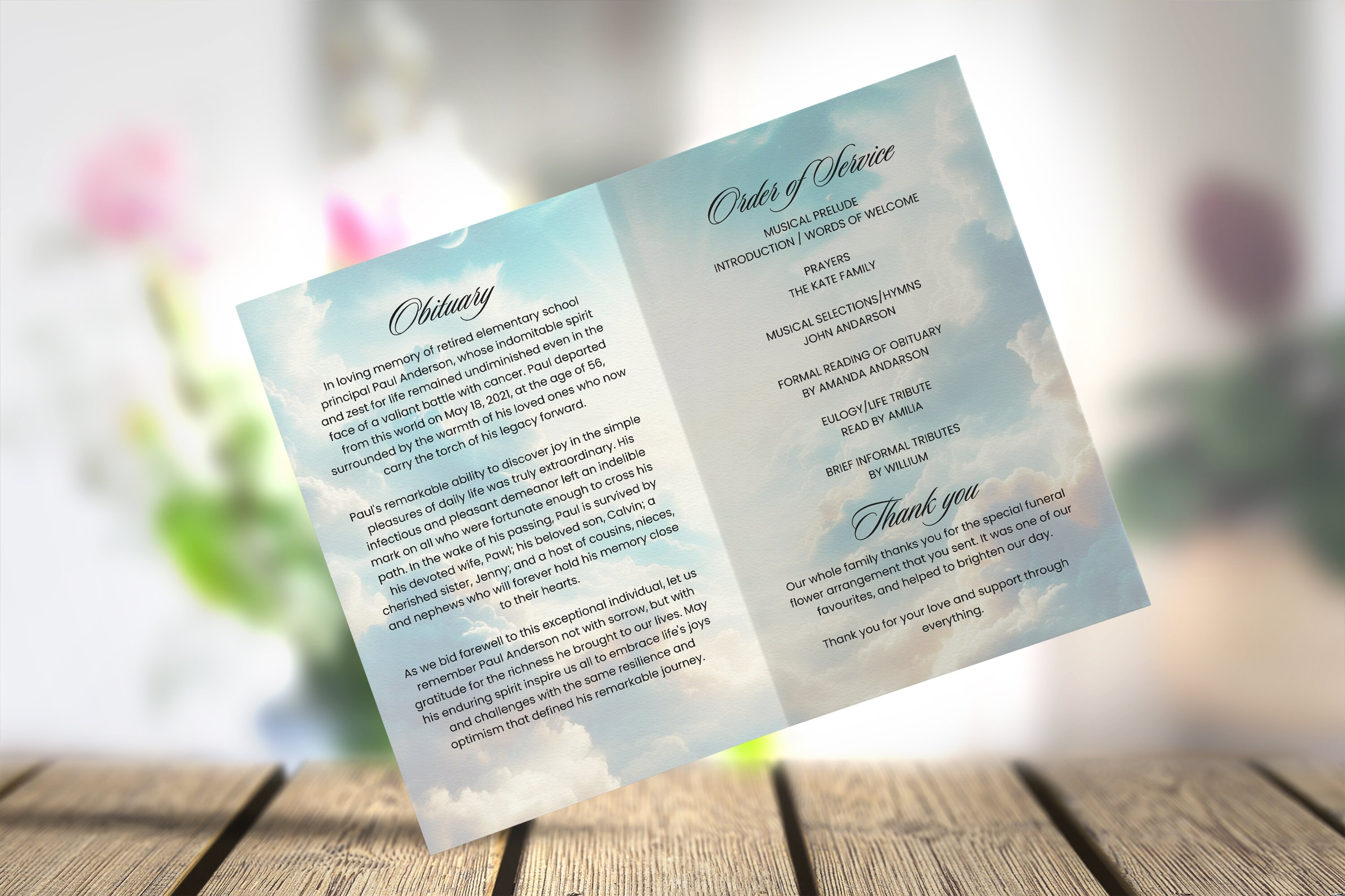 Heavenly Sky Funeral Program Template, Editable Memorial (canva, Word ...