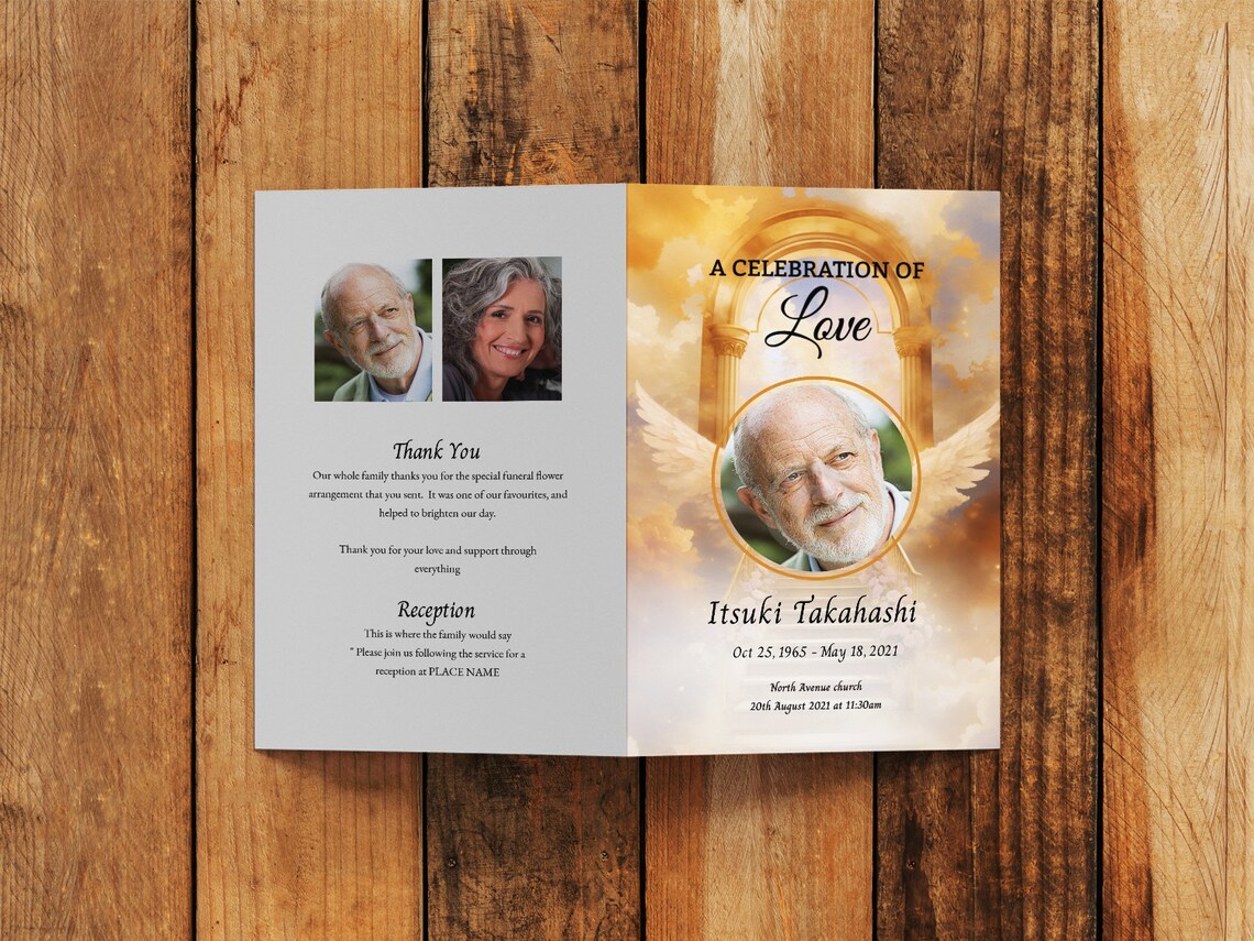 Editable Golden Heaven Funeral Program Template, Celebration of Love ...