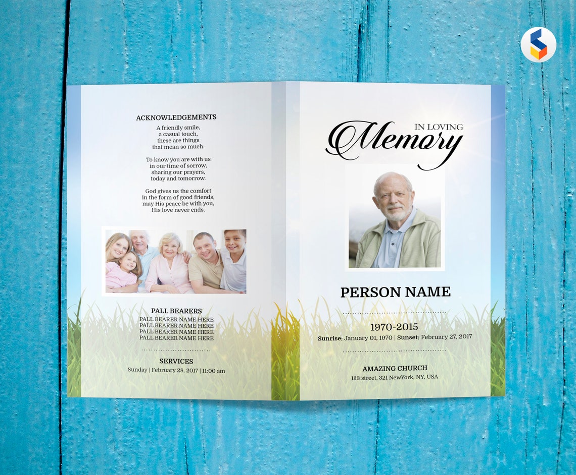 SKY AND GREEN | Funeral Program Template, Obituary Program, Memorial ...