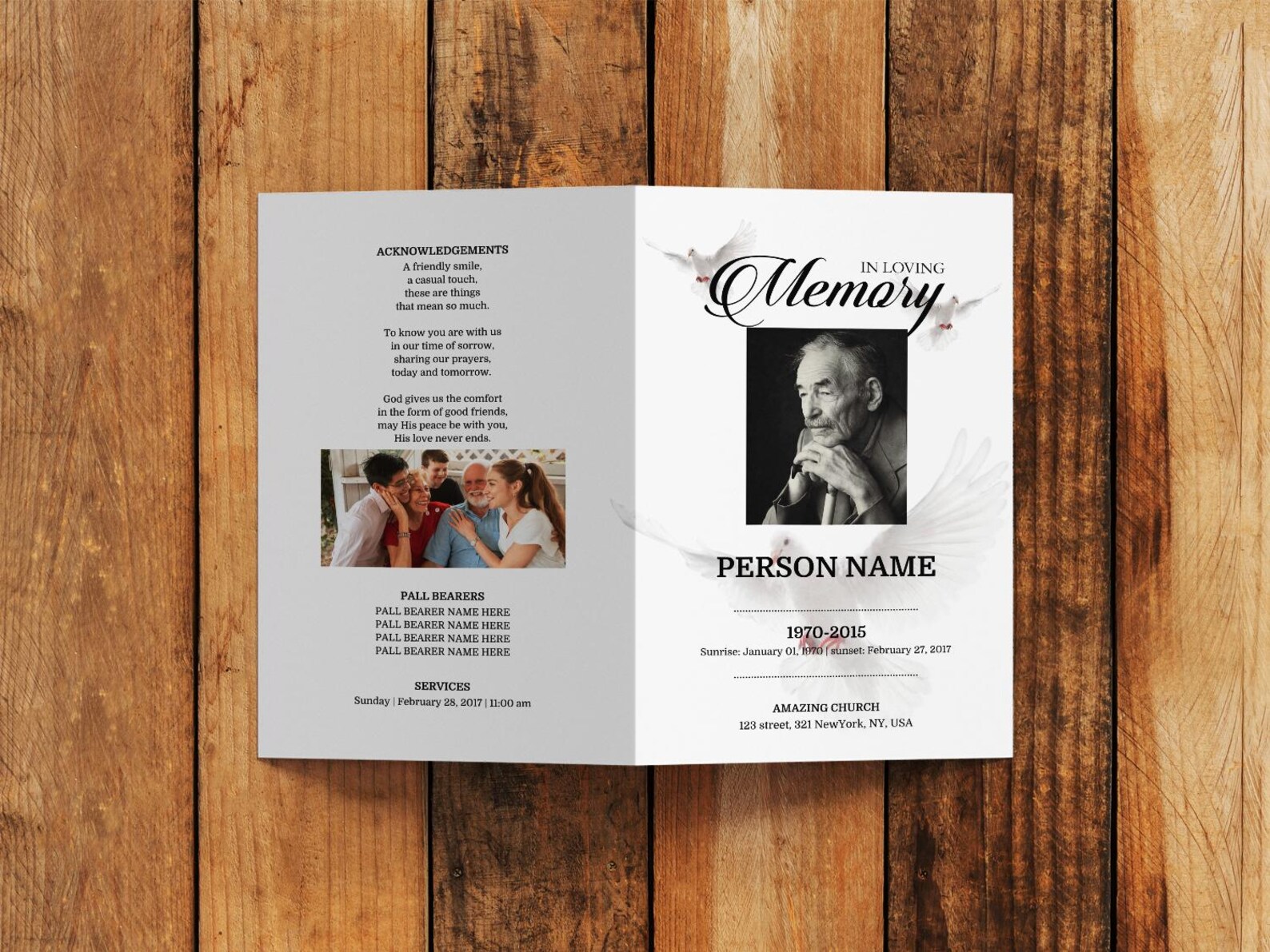 Heavenly White Dove Funeral Program Template – Microsoft Word & Canva ...