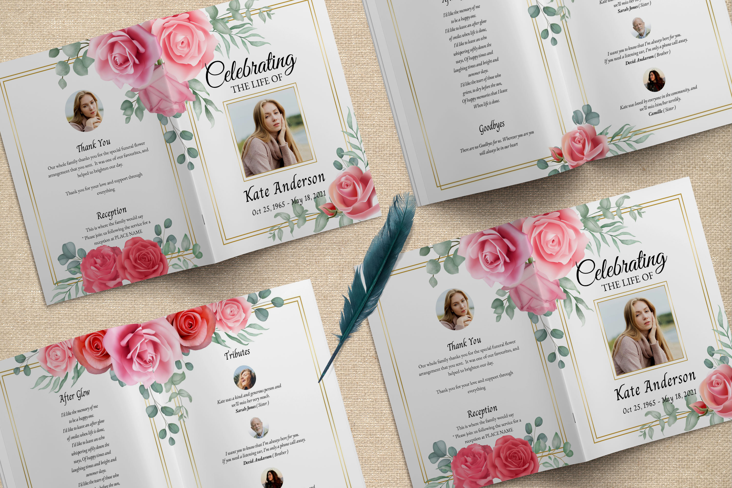 Editable Pink Rose Funeral Program - Celebrate Life and Honor Your ...