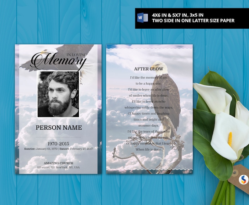 EAGLE & SKY Printable Prayer Card, Funeral Card Template,funeral Ideas ...