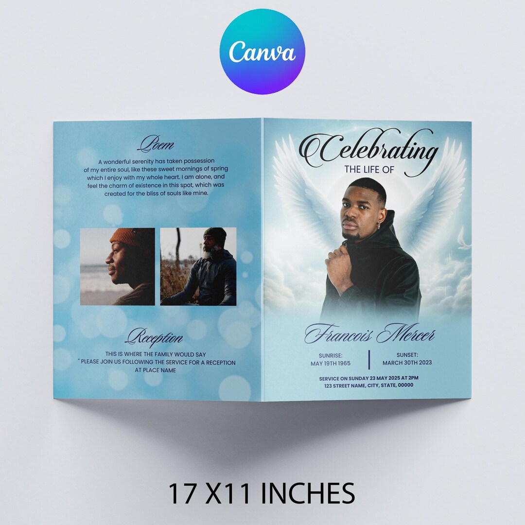 Heavenly Sky Funeral Program Template, Angel Wings, Canva (tabloid) - Etsy