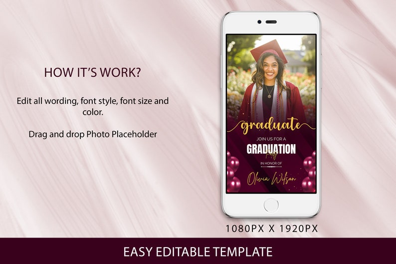 Burgundy Graduation Invitation: Elegant Canva Template (digital ...