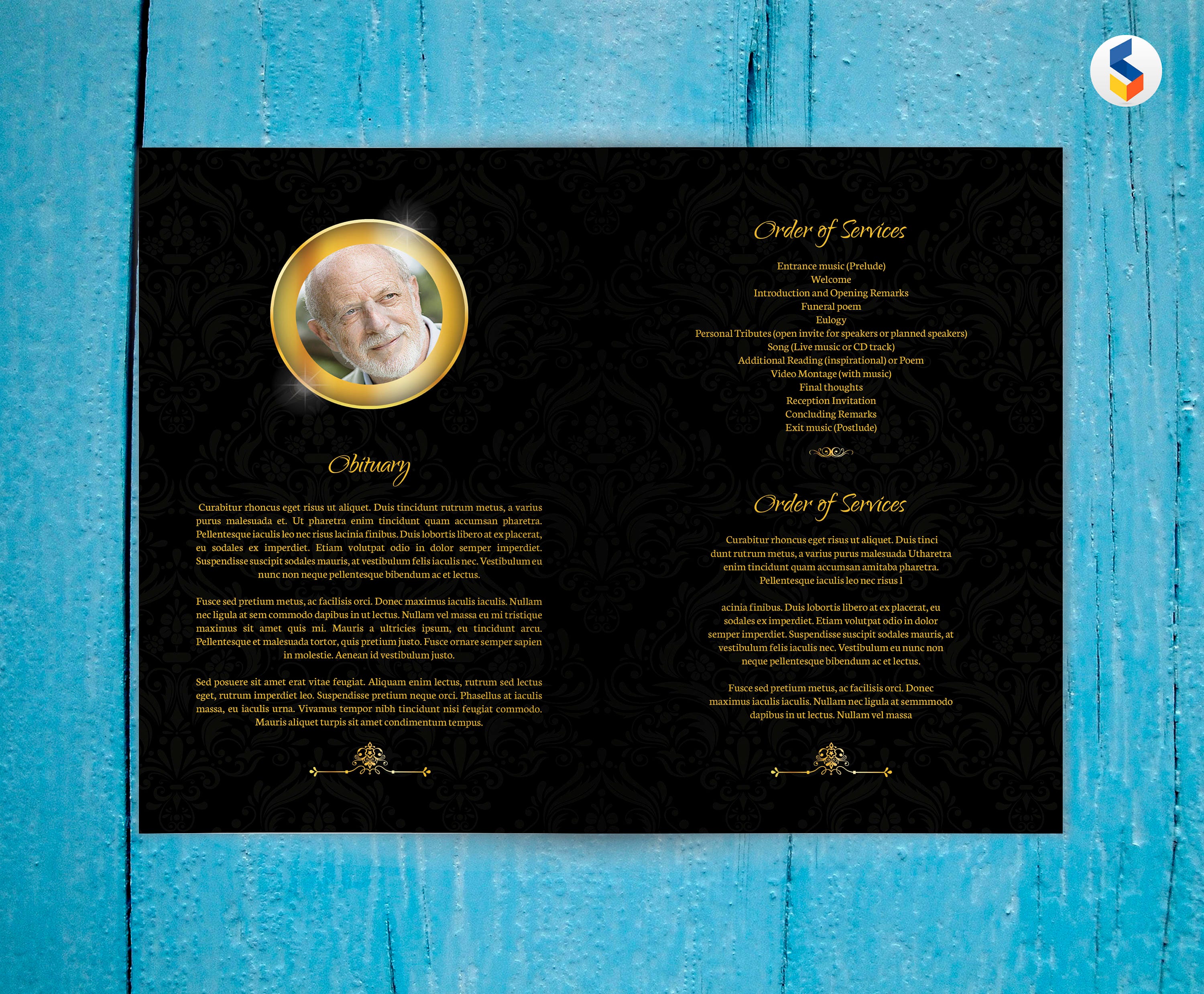 Golden Funeral Program Template Printable Funeral Program Template ...