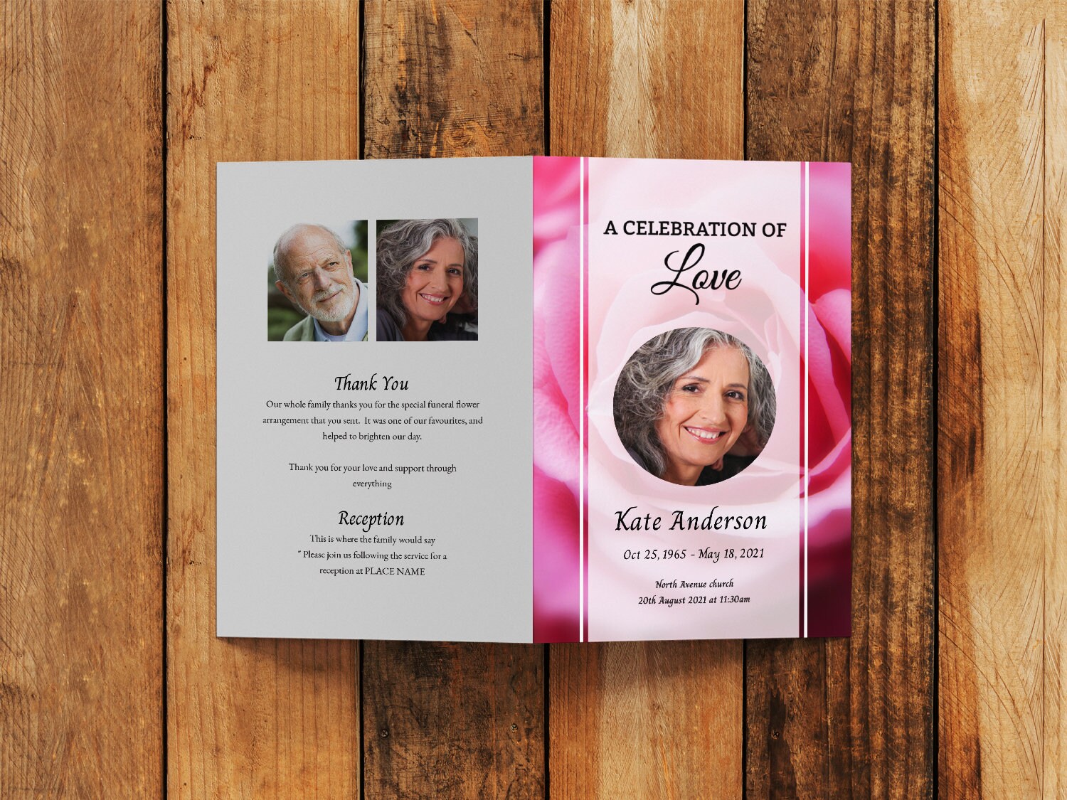 Pink Rose Funeral Program Template, Celebrating the Life of Funeral ...