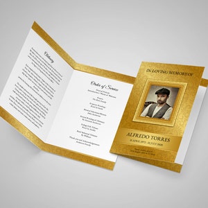 Vintage Golden Funeral Program Template, 4-page Booklet (word ...