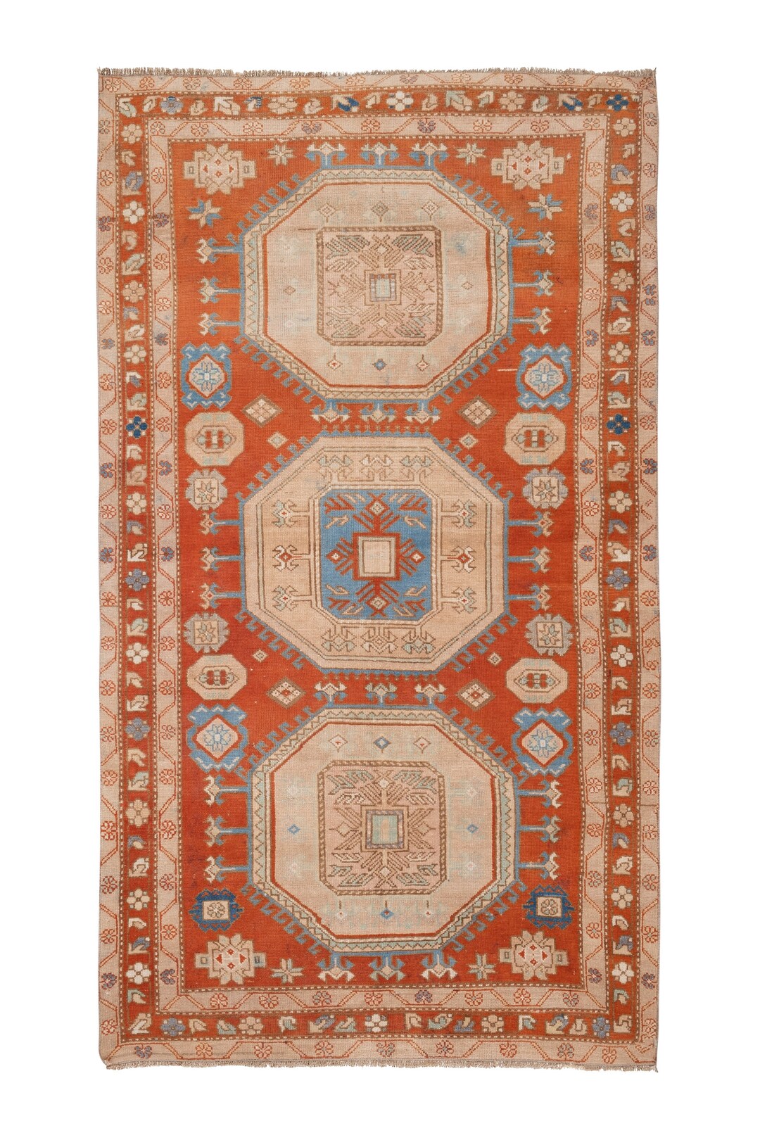 Caucasian Carpet, Decorative Soft Pink and Blue Colors Wool Rug ...