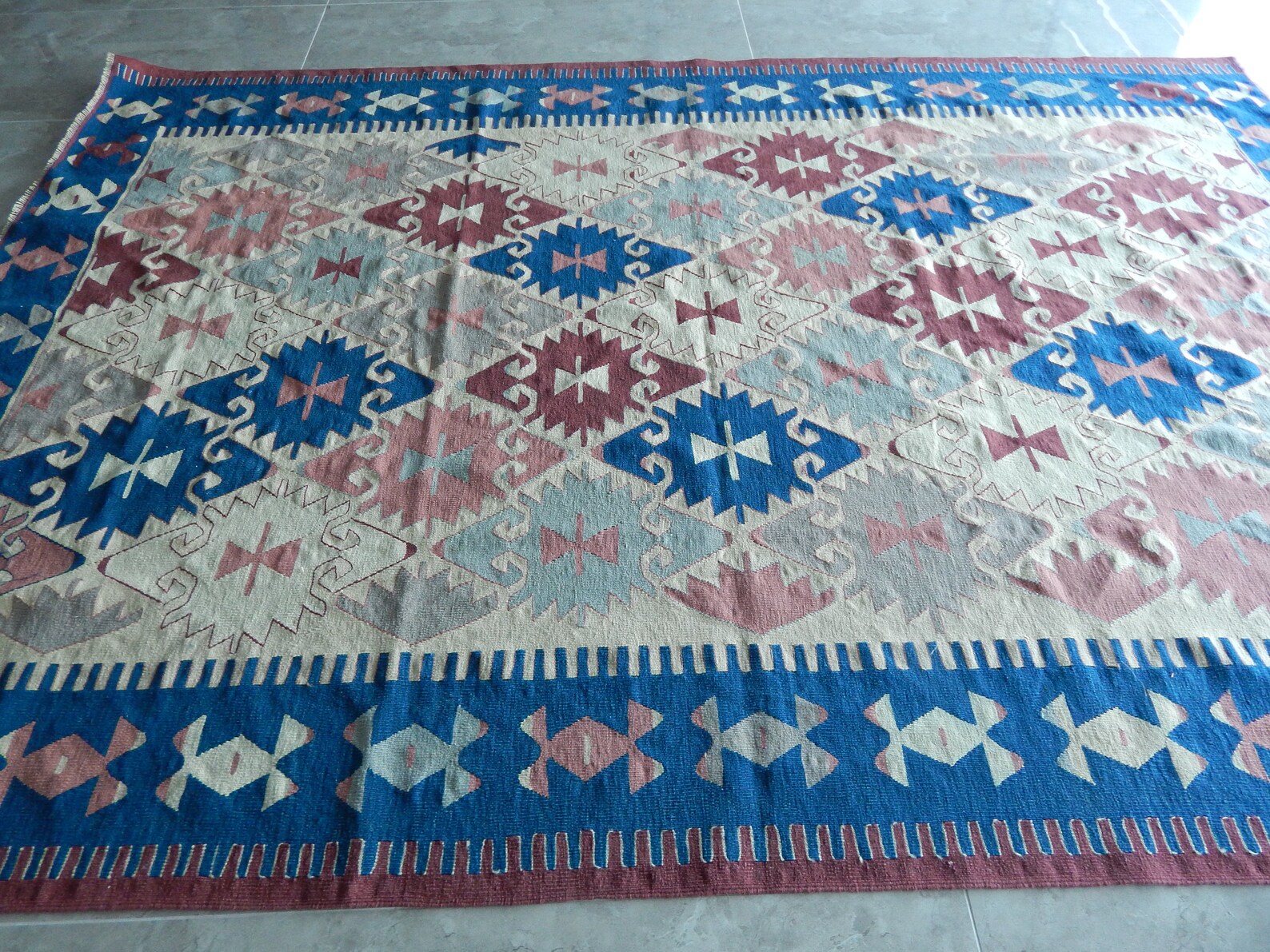 Vintage Turkish Boho Kilim Rugs Wool Large Floor Rug Blue - Etsy