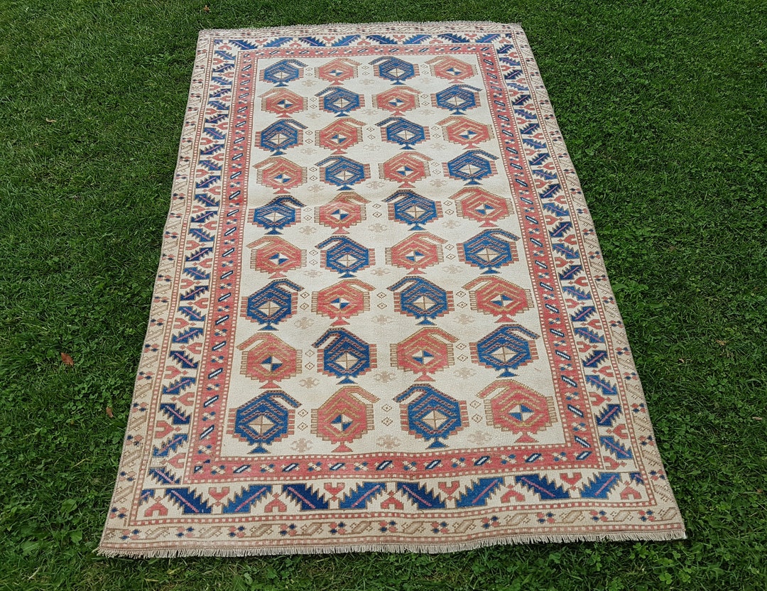 Blue Color Vintage Turkish Rug, Modern Home and Office Decor Wool ...