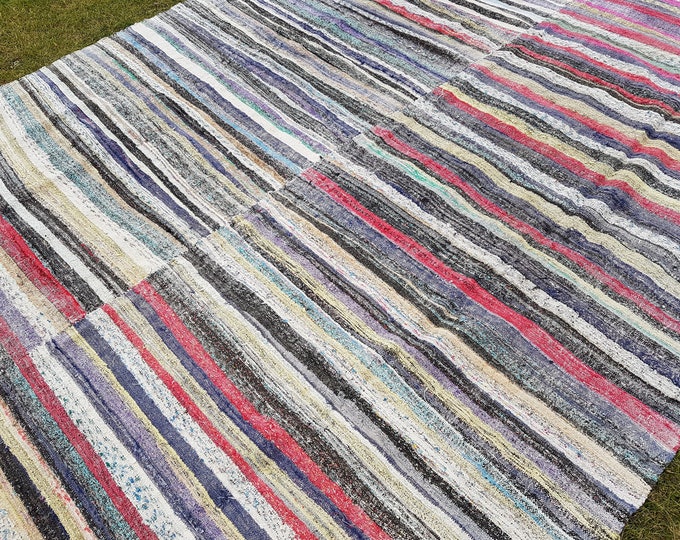 Vintage Handmade Turkish Striped Large Pala Kilim, Rug Rag With Pastel ...