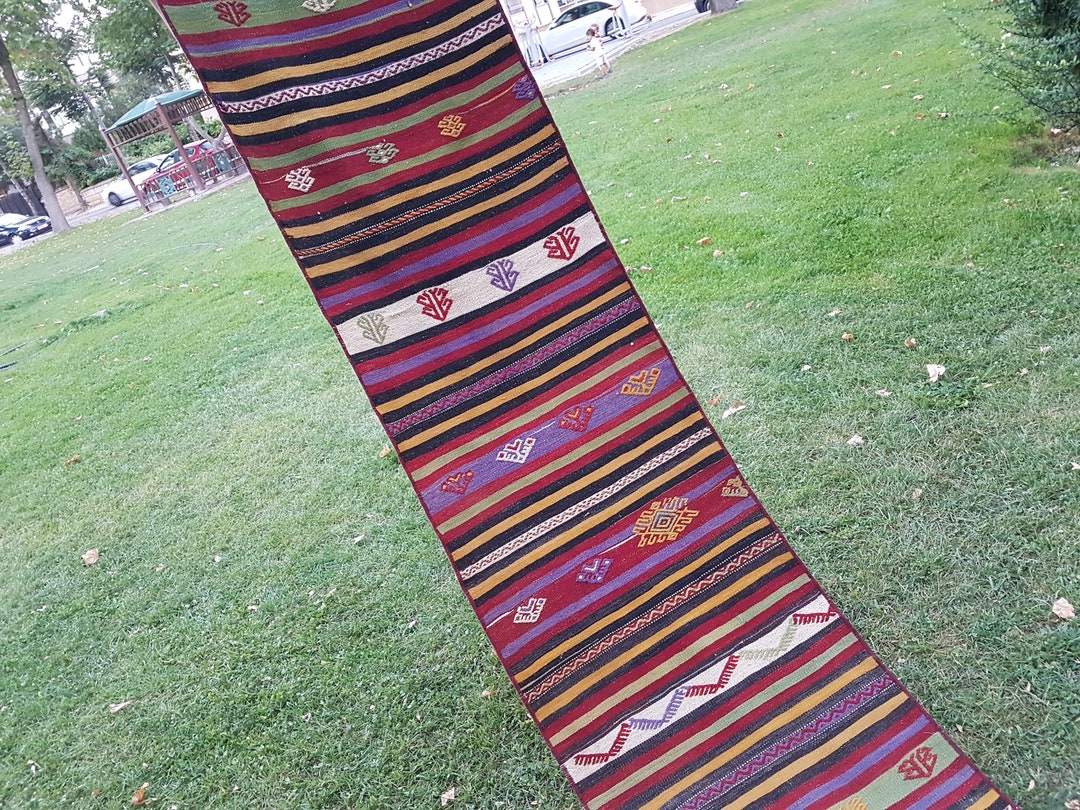 Stylish Stair Runner, Red Green & Yellow Colored Corridor Kilim ...