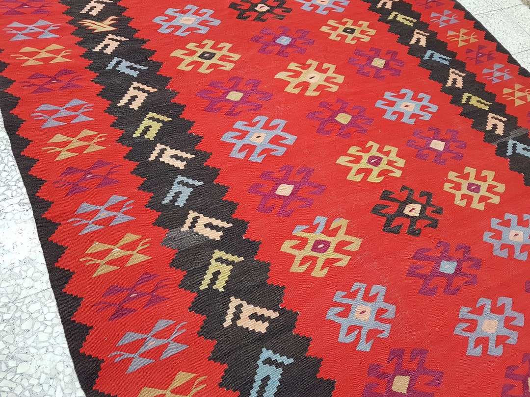 Vintage Turkish Boho Kilim Rugs, Colorful Wool Large Floor Rug, Square ...